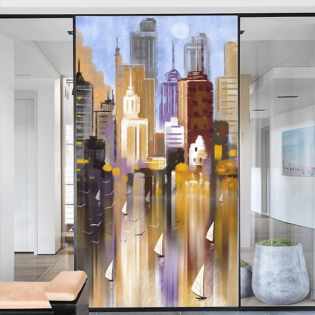 Window Film Window Decal Window Film Privacy Frosted Glass Sticker Birds Building Decoration Adhesive Sticker for Home Privacy Window Decal (Size : 60x120cm)