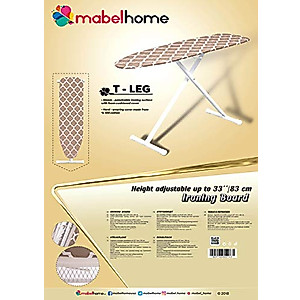 Mabel Home Ironing Board, Made in Europe by Mabel Home, Adjustable Height, Extra Thick Heavy Duty Padded Cover, Extra Cover Included (3 Different Models & Sizes) (T-Leg (53" x 14"))