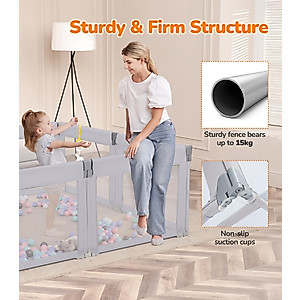 Dripex Foldable Baby Playpen, 71"×69" Play Pens for Babies and Toddlers, Safe Anti-Fall Play Yard with Gates, Baby Fence with Breathable Mesh, Indoor & Outdoor Kids Activity Center, Ash Grey