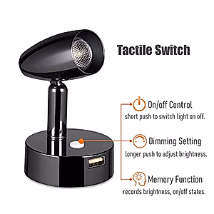 Obeaming RV Reading Light 12V Swivel LED Spotlight with Quick USB Charger& Blue Nightlight, Camper Van Travel Trailer Bed Reading Light, 12-24VDC Hard-Wired (Gloss Black)