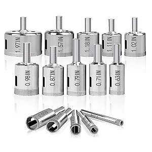 Diamond Hole Saw, 15 pcs Diamond Drill Bits Set Glass Drill Bit Extractor Remover Tools for Glass, Ceramics, Porcelain, Ceramic Tile (1/4"-2")