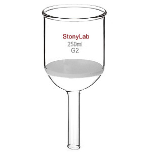 StonyLab Borosilicate Glass Buchner Filtering Funnel with Medium Frit (G2), 76mm Inner-Diameter, 80mm Depth (250ml)