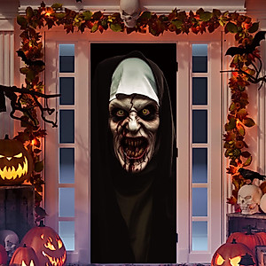 ANPHSIN Halloween 3D Nun Door Stickers, 30 x 80 in Bloody Nun Lifelike Door Wallpaper Sticker for Halloween Decoration, Party Decors