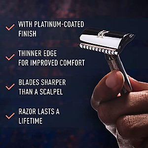 King C. Gillette Safety Razor with Chrome Plated Handle and 5 Platinum Coated Double Edge Safety Razor Blade Refills