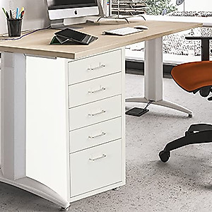 LONABR 5 Drawer Chest Metal Storage Dresser Cabinet with Wheels & Handle Slim Night Table for Home Office Cabinets,White