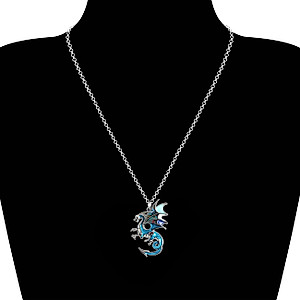 Enamel Alloy Dragon Necklace Fantasy Dinosaur Pendant Fashion Jewelry For Women Girls Zinc Charm Gift (Blue)