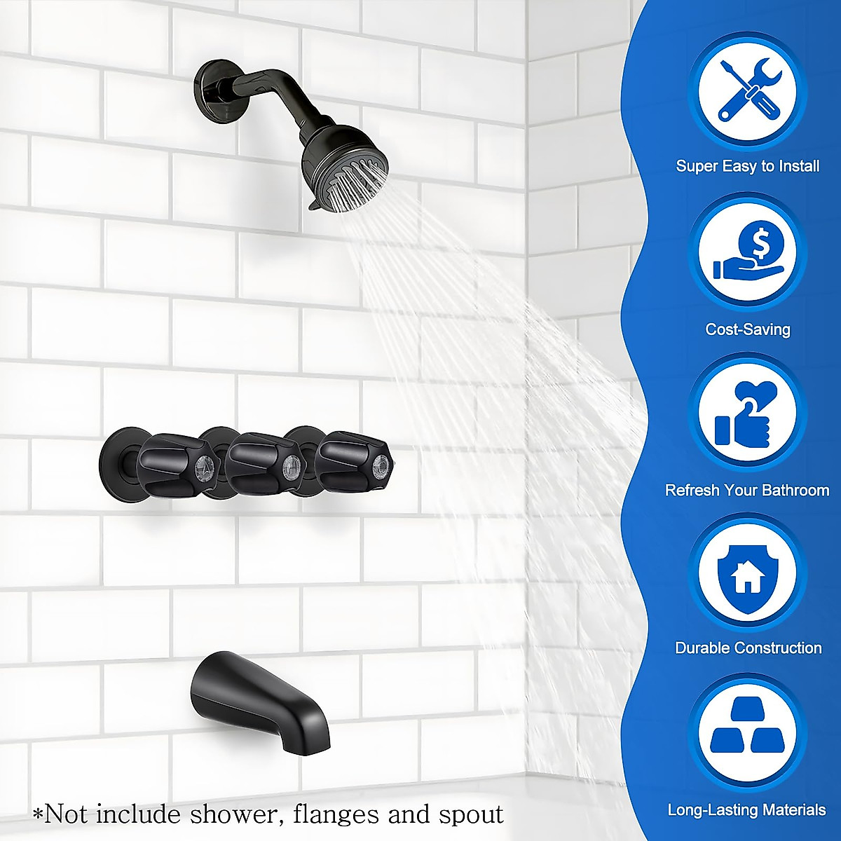 Dreyoo 3 Piece Shower Knob Replacement Compatible with Price/Pfister Verve Tub Shower, Bathtub Faucet Handle Remodel Trim Kit Include 1 Hot 1 Cold 1 Diverter and 3 Screws(Matte Black)