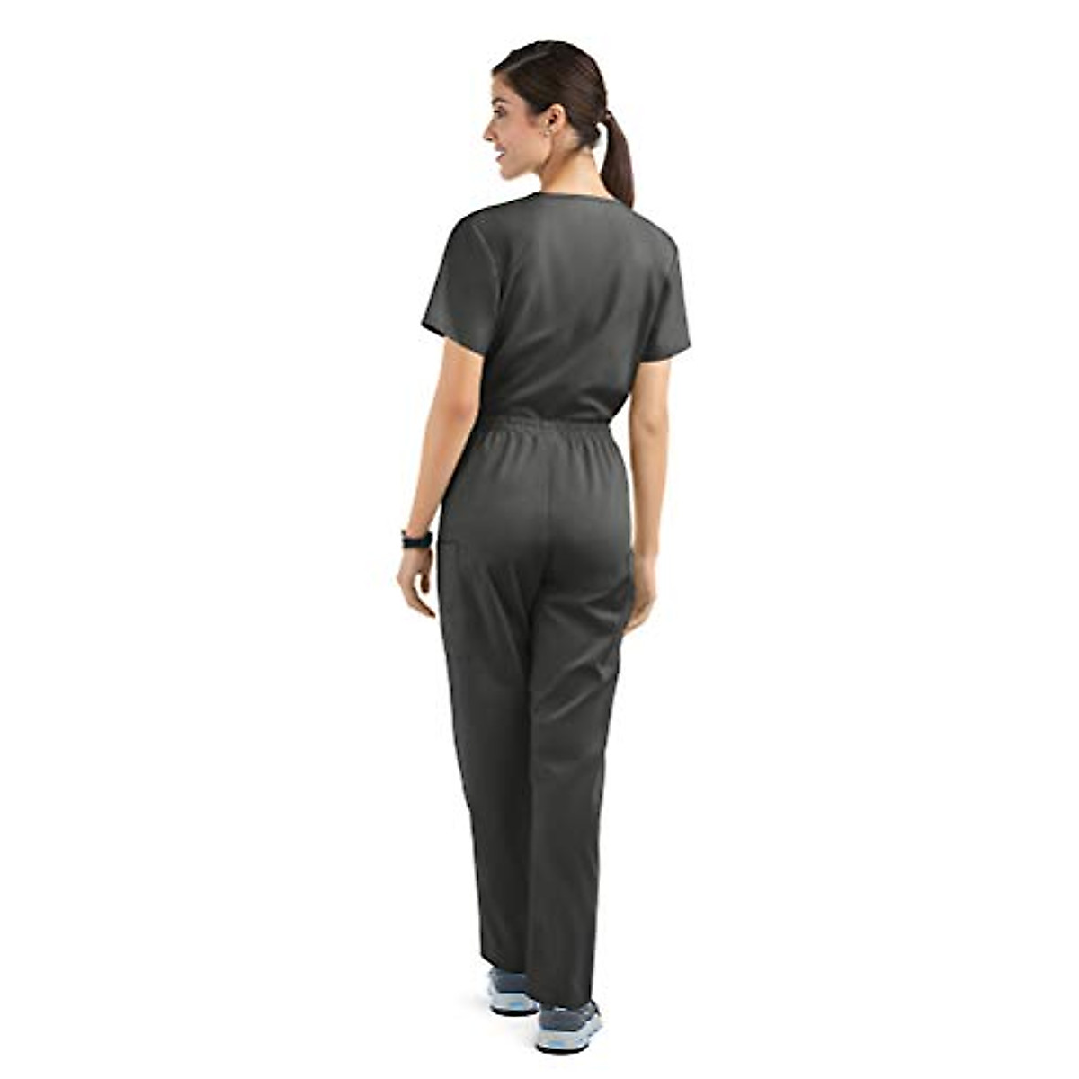 Strictly Scrubs Women’s Scrub Set – Includes V-Neck Top and Elastic Pant (Medium, Pewter)