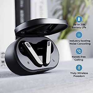 Phonicstudio Apex Pro Active Noise Cancelling Earbuds Bluetooth Headphones True Wireless Earbuds with Mic Bluetooth Earbuds 5.0 Immersive Sound Clear Call IPX5 25H for Sports/Work/Travel - Black