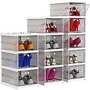 Solid Plastic Not Flimsy 5 Layers Foldable Shoe Storage Boxes or Sneaker Storage Boxes - Easy Installation- All-in-One Clear Shoe Box with Doors - Space Saving Shoe Boxes or Shoe Organizer By Utopia Home