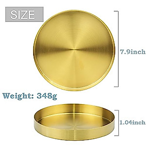 Yakison Brushed Metal Decorative Tray, for Coffee Table Living Room Kitchen Countertop Nightstand Centerpiece Bathroom Decorations, Gold Round Serving Platter Perfume Candle (Brass 7.8 inch)