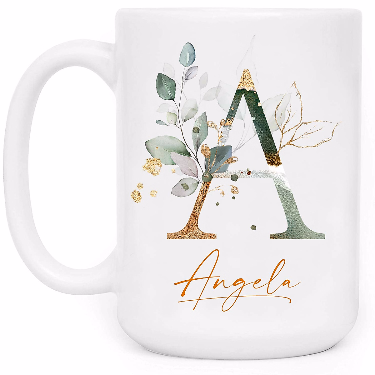 SANTANNA Personalized Name Coffee Mug With Custom Letter Alphabet Initial (Botanica and Gold Herbs)
