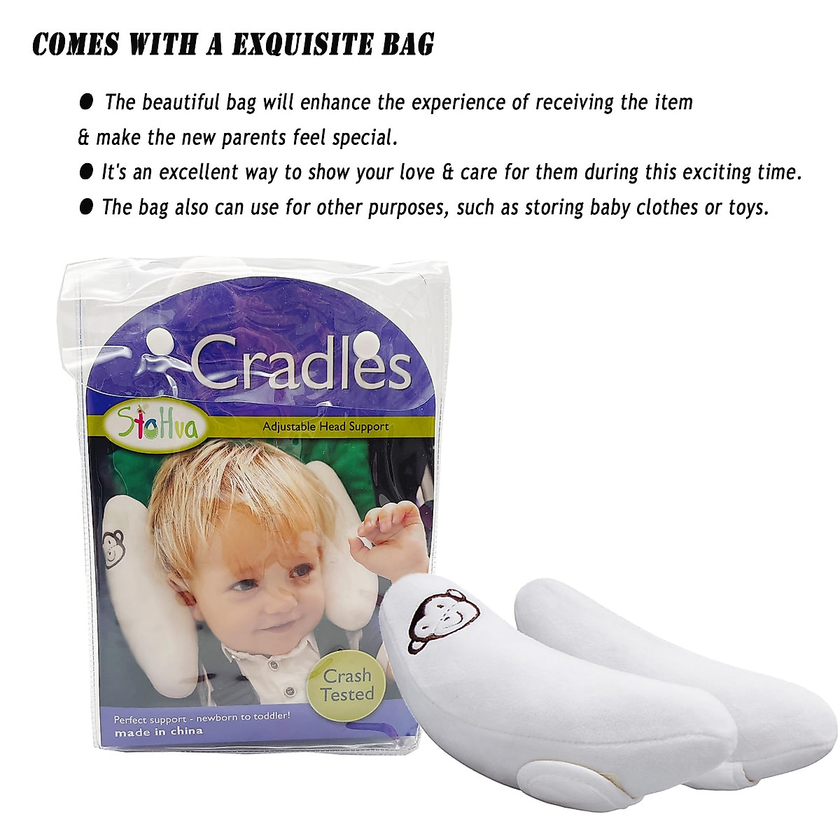 Inchant Adjustable Toddler Headrest & Neck Support, Banana Shape Travel Pillow,Best Headrest for Car Seat,Pushchair, White