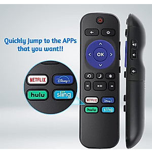 Replacement Remote Control for Onn Roku TV/TCL Roku TV/Element Roku TV/Hisense Roku TV Remote with Netflix Disney Plus HULU Sling【Only Works with Roku TV, Not for Roku Stick and Roku Box】 2 Pack