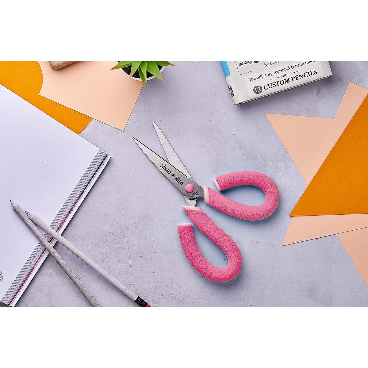 It's Academic Pillow Grip Scissors with Comfortable Handles, Blunt Tip, 8-inch Length, Perfect For Classroom Use, Pink