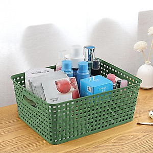 Sandmovie Plastic Woven Storage Baskets, Dark Green, 4 Pack