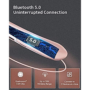 Neckband Bluetooth Headphones, Wireless Bluetooth Headphones with Retractable Earbuds, Noise Cancelling 3D Sound Surround Personal Sport Headset Call Vibrate Alert Earphones with Mic (Rose Gold)