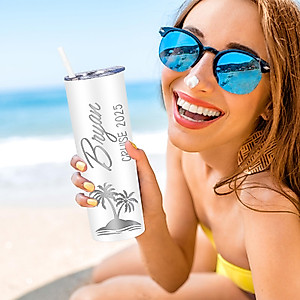 Custom Vacation Tumbler with Name, Girls Trip Cups for Best Friends, Bachelorette Trip Gifts for Girls, Personalized Beach Tumblers for Women Family Member, 20 oz Insulated Tumbler with Lid and Straw