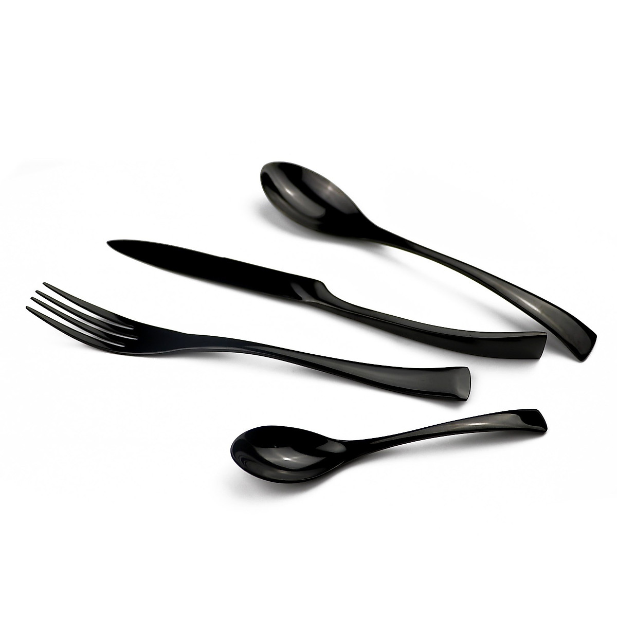 JANKNG 20-Piece 18/10 Stainless Steel Flatware Set Mirror Polishing Black, Serive for 4
