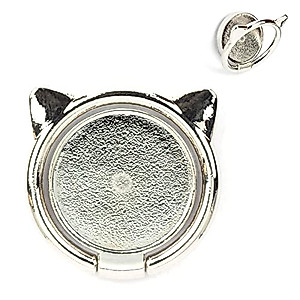 [2 Pack] Cat Ears Glossy FinishCell Phone Ring Holder Stand, 360 Degree Rotation Finger Ring Kickstand with Polished Metal Phone Grip for Magnetic Car Mount, Smartphone Accessories（Silver
