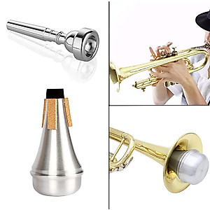 Kuylive 3 Pack Trumpet Mouthpiece (3C 5C 7C) with Lightweight Aluminum Practice Trumpet Mute Silencer Fit for Yamaha Bach Conn King Replacement Musical Instruments Accessories, Silver