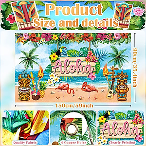 Hawaiian Luau Party Decorations(161 Pcs), Tropical Summer Beach Pool Party Supplies Including Aloha Backdrop, Table Skirt, Tablecloth, Flamingo, Palm Leaves and Hibiscus, Balloons Arch, Straws,