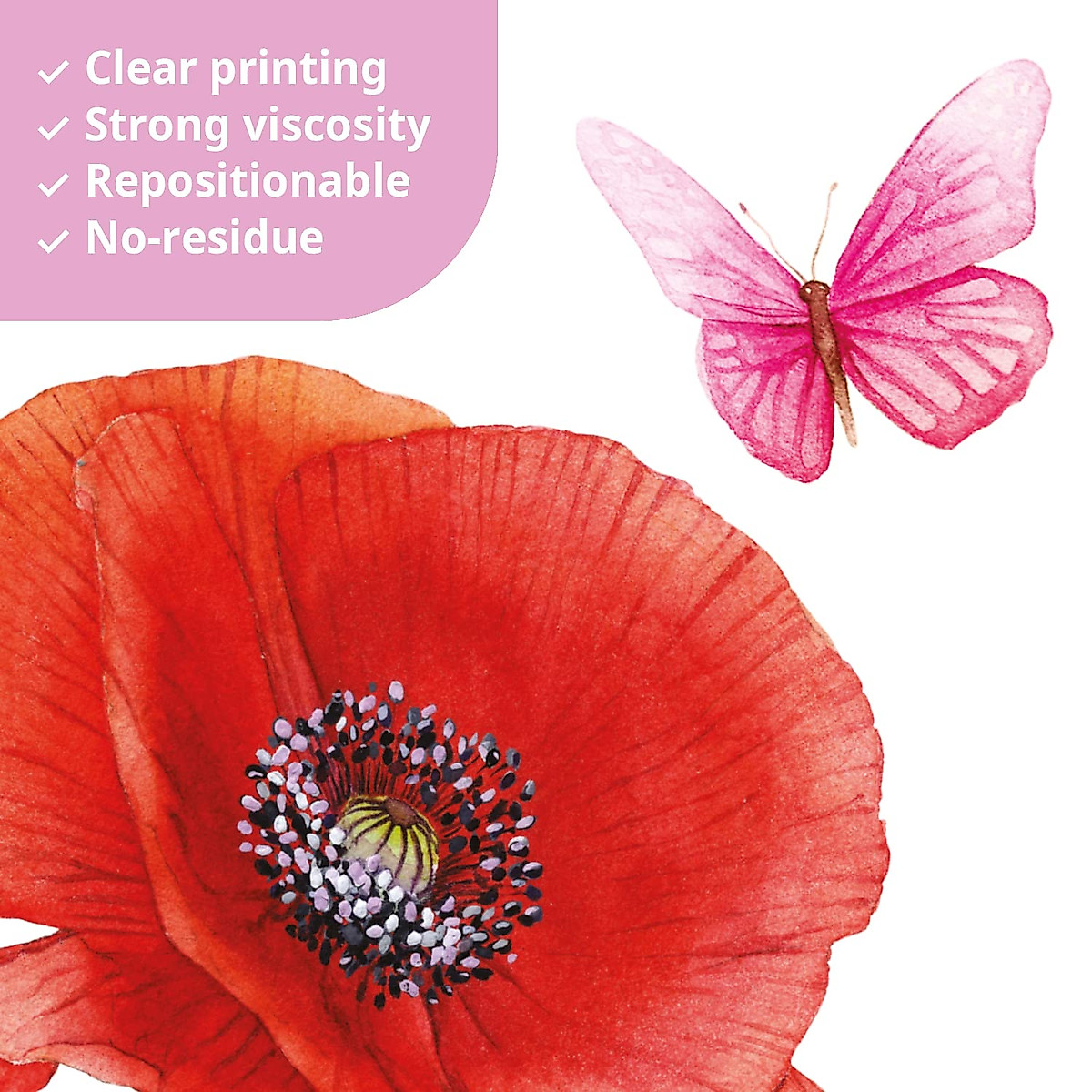 DECOWALL DS9-2104 5 Large Poppy Wall Stickers Red Flower Butterfly Decals Removable for Nursery Bedroom Living Room Art Home Decor murals Decoration