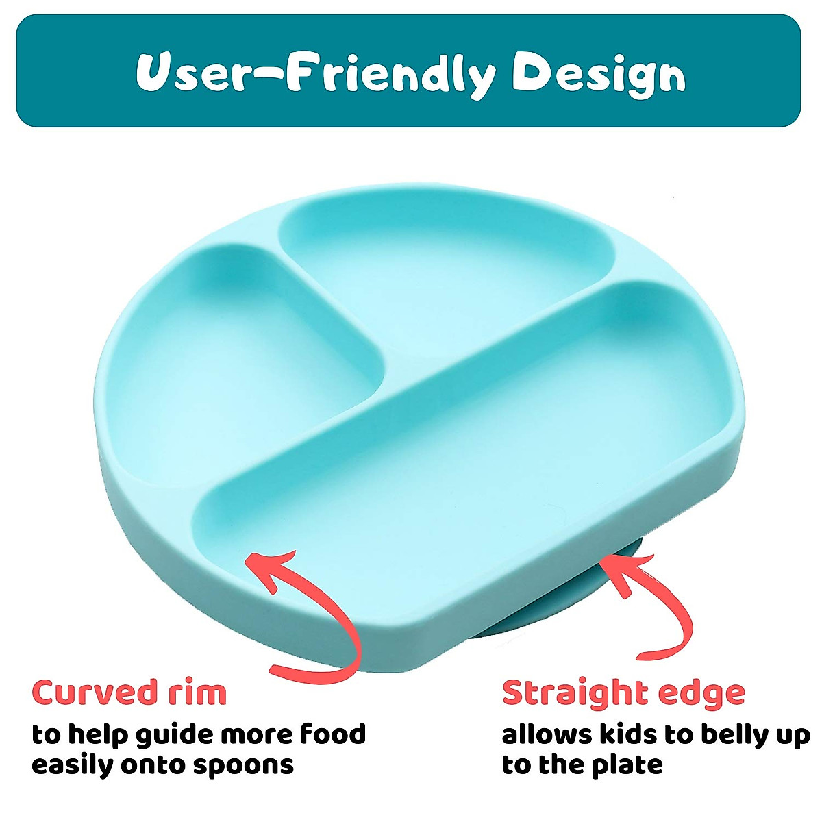Silikong Suction Plate for Toddlers | BPA Free, 100% Food-Grade Silicone | Microwave, Dishwasher and Oven Safe | Stay Put Divided Baby Feeding Plates