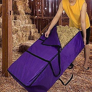 Hay Bag, Large Capacity Hay Bale Bag, Heavy Duty Hay Bale Carry Bag for Horses Cows Cattle Sheep Goats and Others Livestock, Dual Zippers and Carry Handles Design, 45'' x 23'' x14''