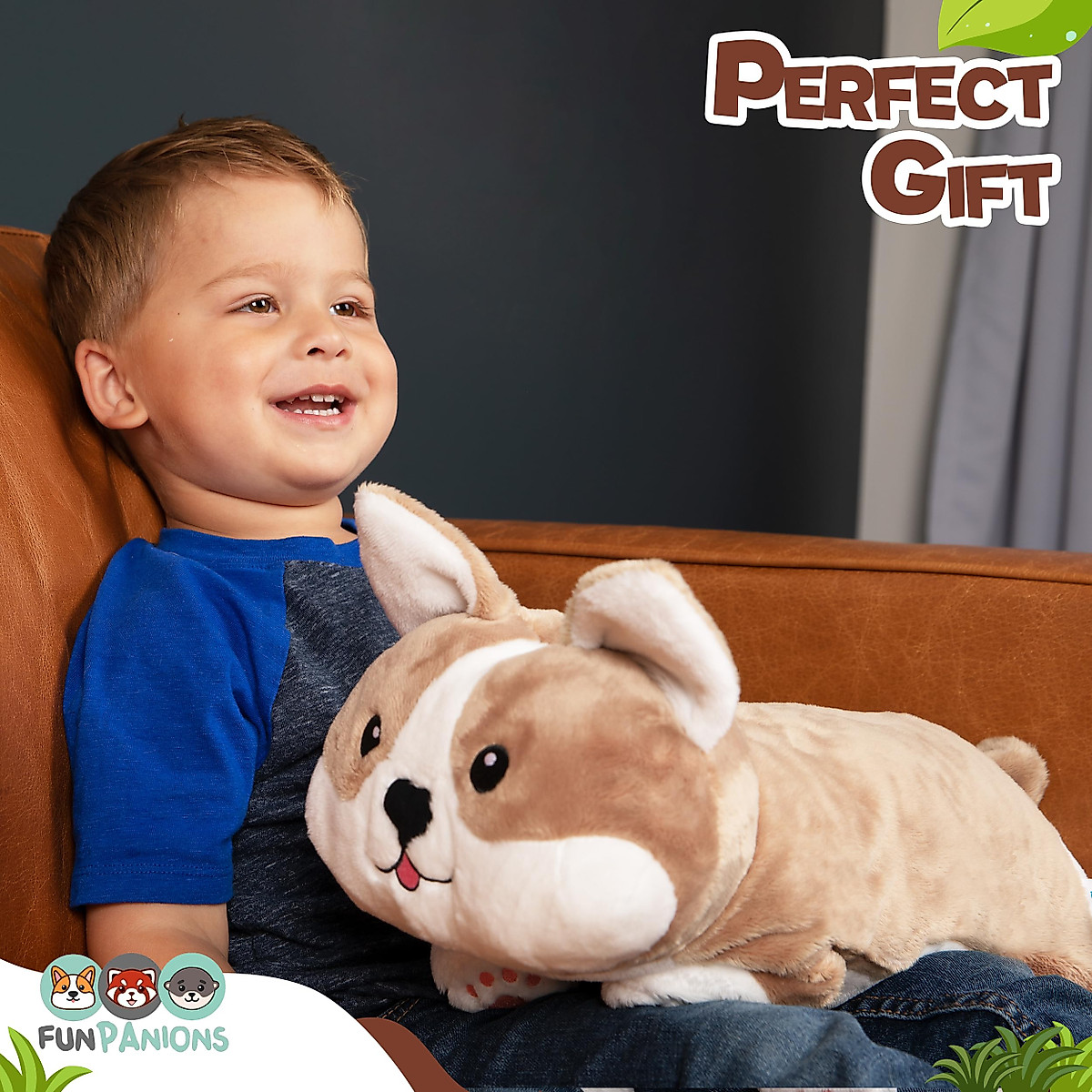 Funpanions Weighted Stuffed Animals – 4LB Cute Plush for Adults, Teens & Kids - Large Corgi Dog, Machine Washable w/Removable Inner Weight