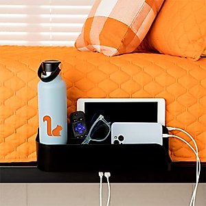 Squirrel - The Bedside Perch | USB-C & USB-A Charging Bedside Caddy and Bed Table Tray Organizer | Space-Saving Dorm Room Essentials & Small Space Storage | Made with 100% Recycled Plastic (Black)