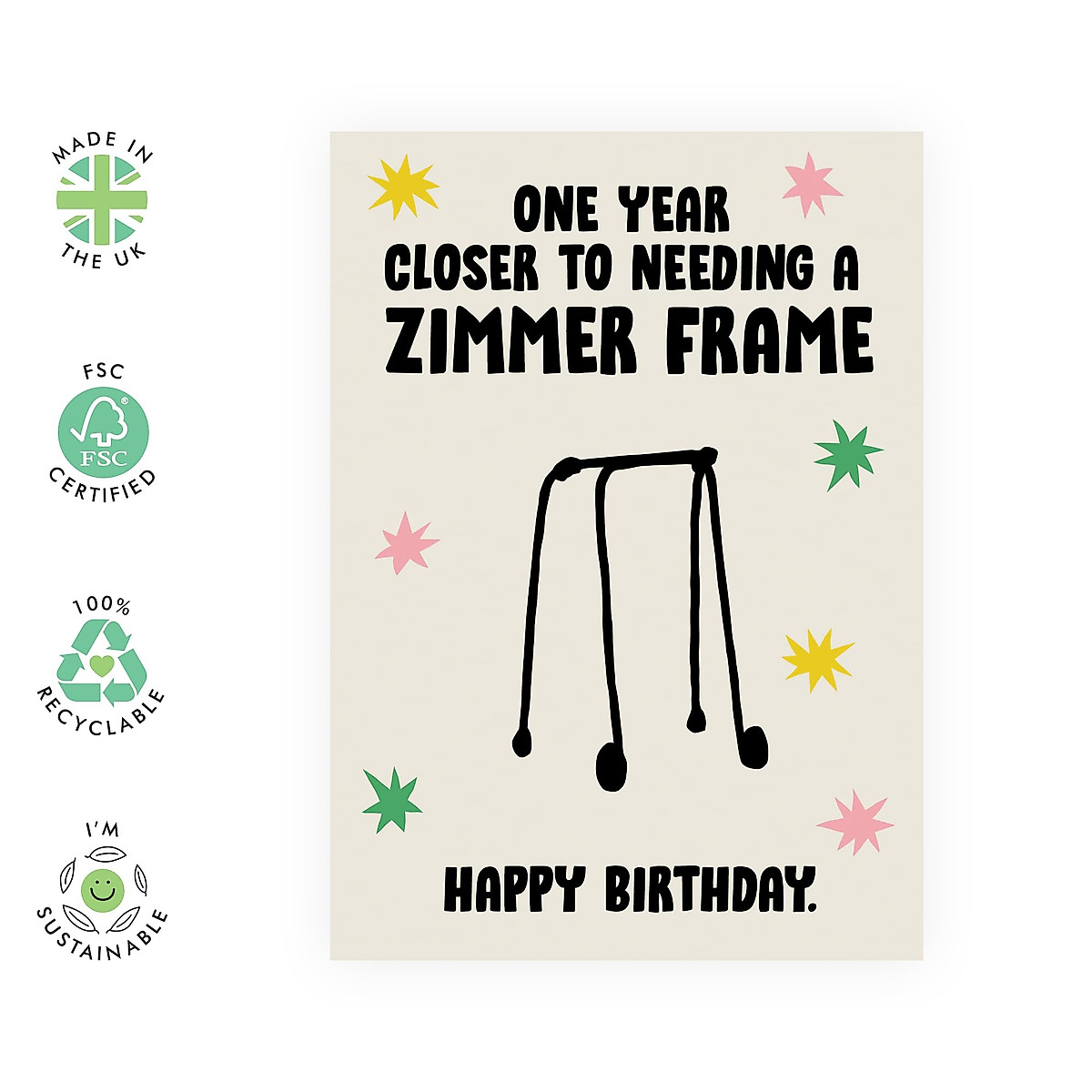 CENTRAL 23 Witty Birthday Cards For Friends - One Year Closer To Zimmer Frame - Fun Greeting Card For Men Women - Humor Card Him Her - Bestfriend Brother Sister Mom Dad - Comes With Fun Stickers