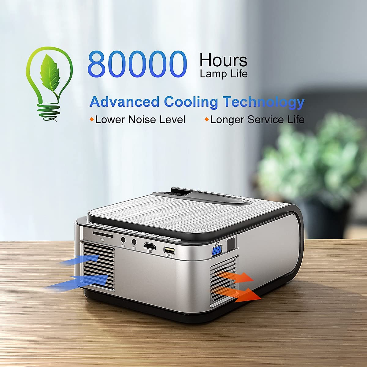 Mini Projector,Patviti Portable Projector with 8000 Lumen and Full HD 1080P for Multimedia Home Theater Video Projector,Compatible USB, VGA, AV, Smartphone, Pad, TV Box, Laptop