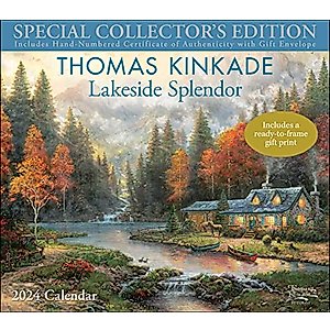 Thomas Kinkade Special Collector's Edition 2024 Deluxe Wall Calendar with Print: Lakeside Splendor