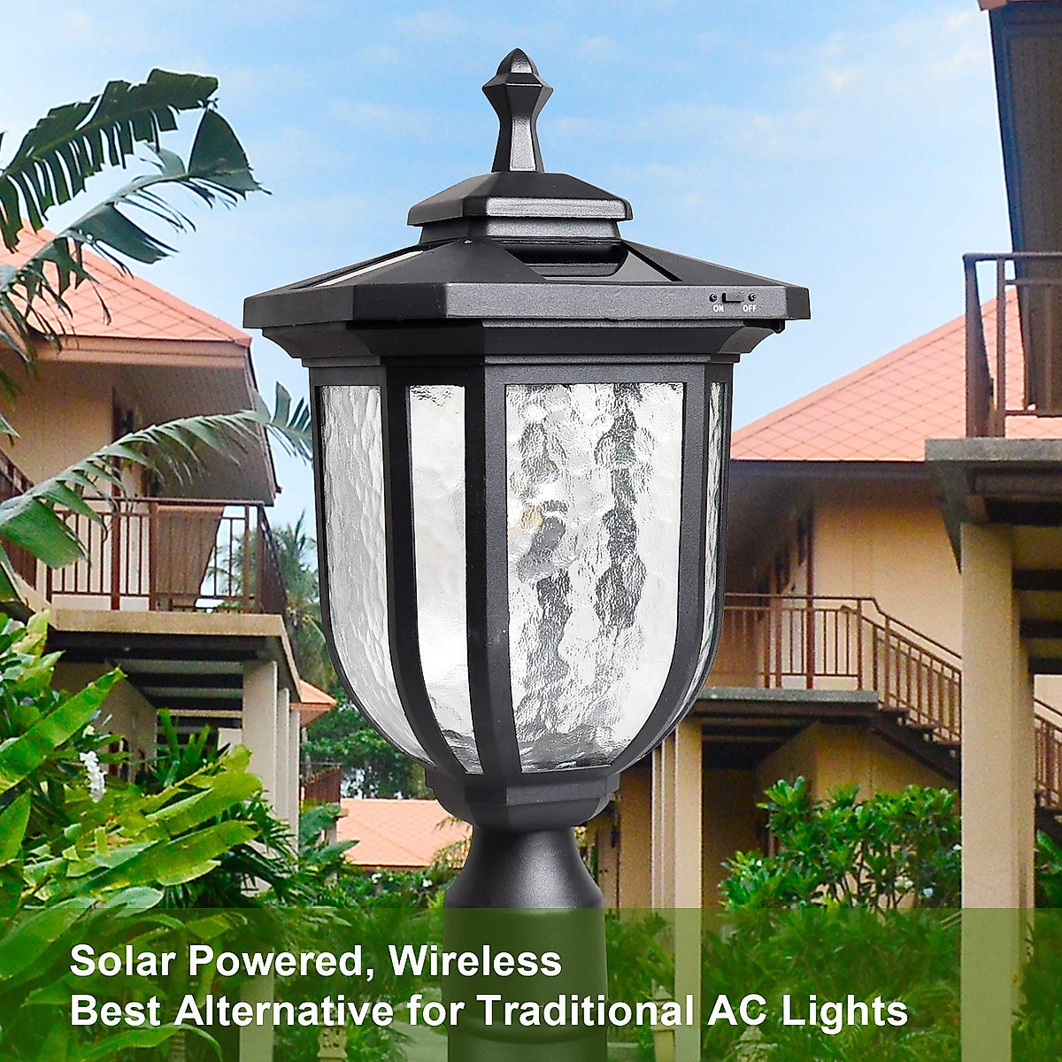 KMC LIGHTING ST4322Q-A Solar Post Light Solar Powered Lamp Post Light Post Solar Light Outdoor Fabulously Bright 120 LUMENS Made of Aluminum die-Casting and Glass with 3 inches Post Adaptor