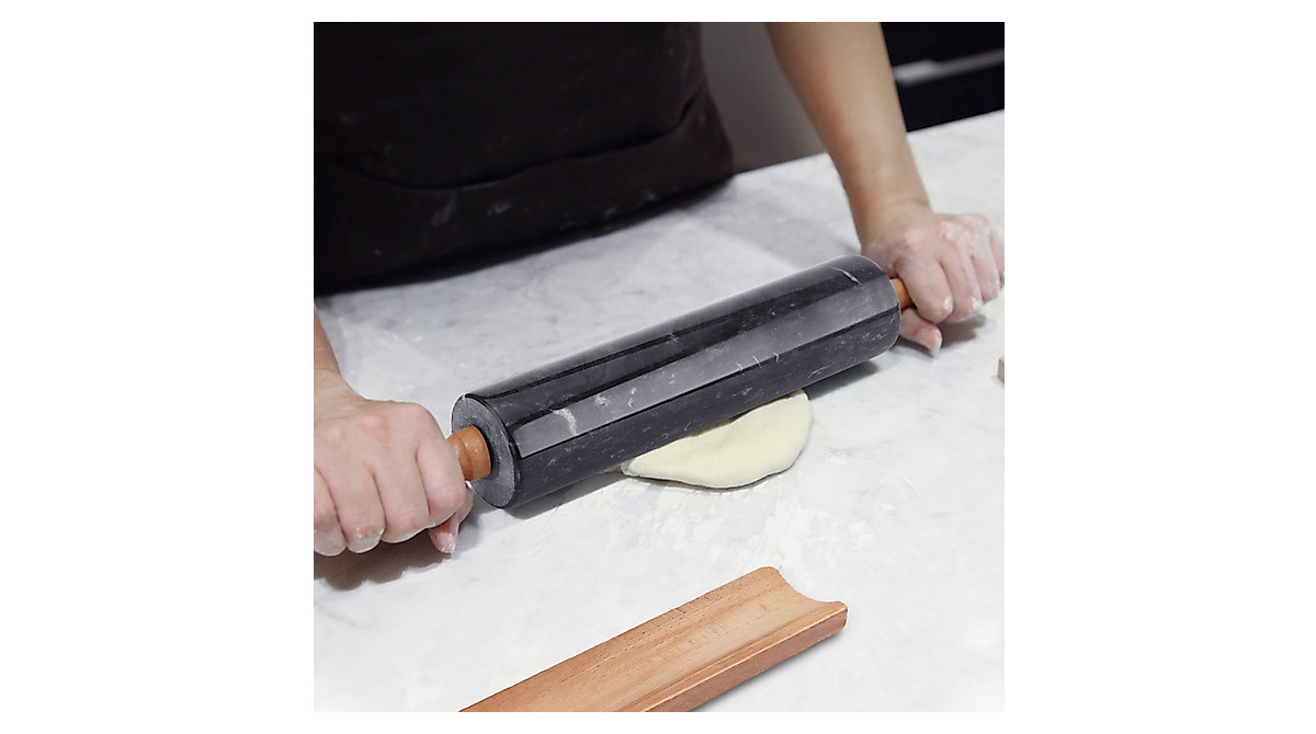 Flexzion Black Marble Rolling Pin - 10-inch for Perfect Pastry Baking