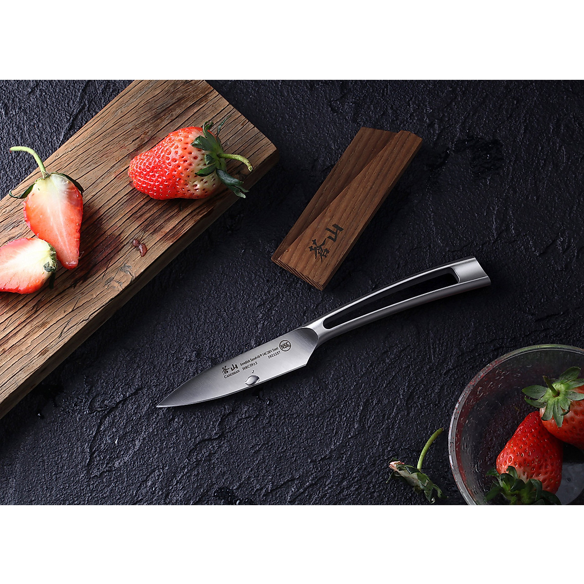 Cangshan TN1 Series 1021684 Swedish 14C28N Steel Forged 3.5-Inch Paring Knife and Wood Sheath Set