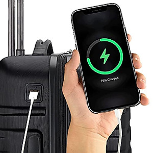 U.S. Traveler Boren Polycarbonate Hardside Rugged Travel Suitcase Luggage with 8 Spinner Wheels, Aluminum Handle, Black, Carry-on 22-Inch, USB Port