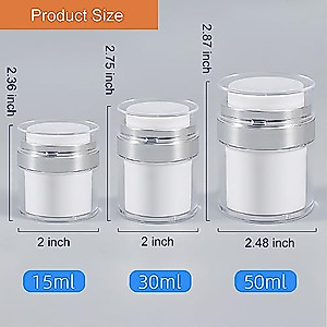 LXIANGN 3Pcs Airless Pump Jars,Refillable Empty Airless Pump Jar Vacuum Push Down Moisturizer Pump Dispenser for Serums,Skincare Cream,Essence,Leak Proof Portable Travel Container (0.5oz,1oz,1.7oz)