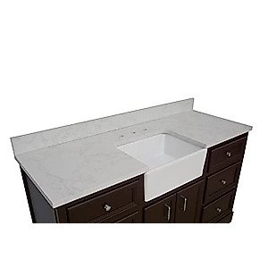 Kitchen Bath Collection Zelda 60-inch Single Farmhouse Vanity (Engineered Carrara/Chocolate): Includes Chocolate Cabinet with Engineered Carrara Countertop and White Ceramic Farmhouse Apron Sink