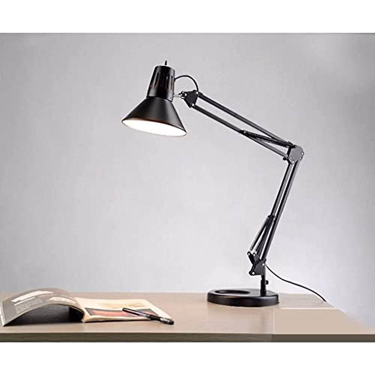 KNOXC Bedside Lamp, Metal Desk Lamp Swing Arm Desk Lamp Adjustable Goose Neck Architect Study Table Lamp Eye-Careading Lamp for Home Office Easy to Assemble/Red1