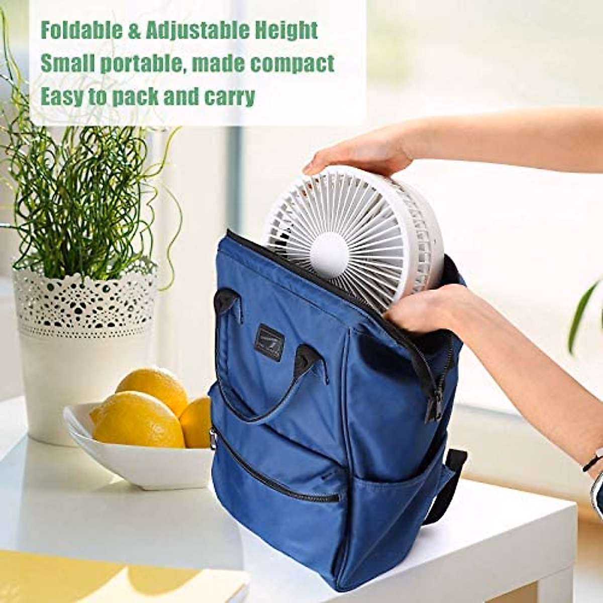 SDYXJ Portable Fan Rechargeable, Stand & Table fan Folding Telescopic & Adjustable Height for Office Home Outdoor Camping with remote (white)