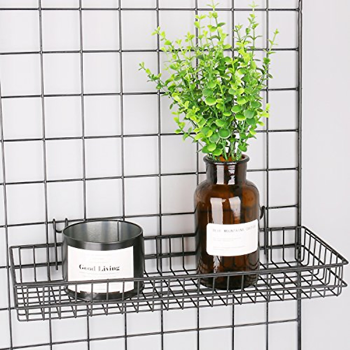 Kaforise Hanging Basket for Wire Wall Grid Panel, Multi-Function Wall Storage and Display Basket, Large Size, Black Painted