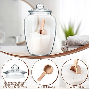 SiliFine 2 Sets 74 oz Bath Salt Container with Airtight Lid and Scoop Big Glass Bath Salt Jar with Wooden Scoop for Bath Salt Flour Salt Candy Tea (Clear)