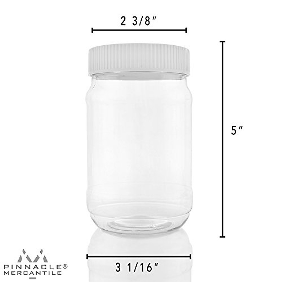 Pinnacle Mercantile Plastic Mason Jars - Screw on Ribbed Lid - 16 ounce-Set 6-Airtight Liner-Meal Prep Containers-Freezer Safe BPA Free