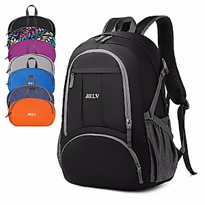 JIELV 30L Lightweight Foldable Waterproof Packable Daypack Small Hiking Backpack Travel Camping Outdoor for Men Women(Black)