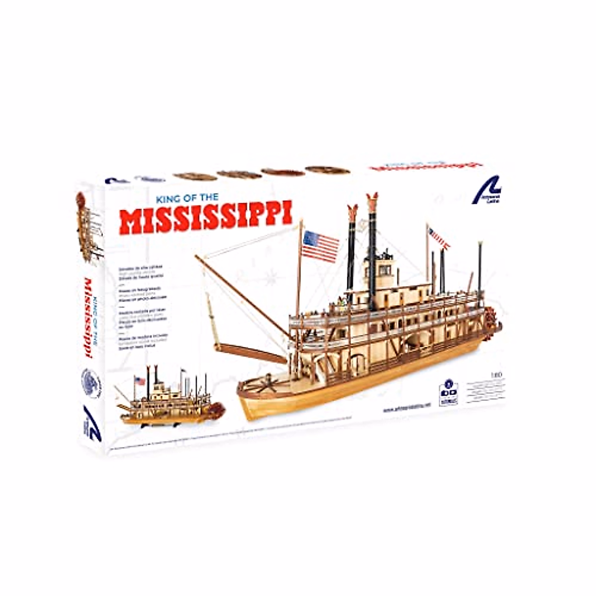 Artesanía Latina - Wooden Model Ship Kit - Paddle Steamer King of The Mississippi - Model 20515, Scale 1:80 - Scale Models for Assembling - Intermediate Level