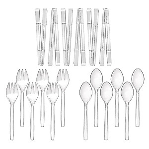 Plastic Serving Utensils, 9" Clear Disposable Utensils 18 Pack, 6 Serving Tongs, Spoons, Forks