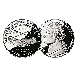 2004 S Deep Cameo Proof Jefferson Nickels Set of 2 coins - Lewis and Clark Keelboat and Louisiana Purchase Peace - 5c US Mint DCAM