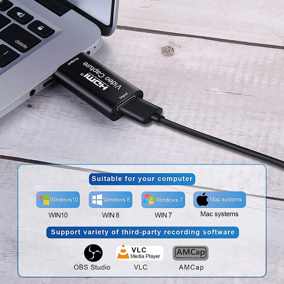 HDMI Video Capture Card, Upgraded 1080p 60fps Capture Card, Cam Link Card Audio Capture Adapter HDMI to USB 2.0 for Gaming, Live Broadcasting, Nintendo Switch, PS3/4, Xbox